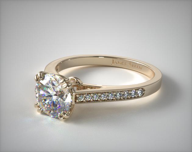 Double Claw Prong Pave Set Diamond Engagement Ring | 14K Yellow Gold ...